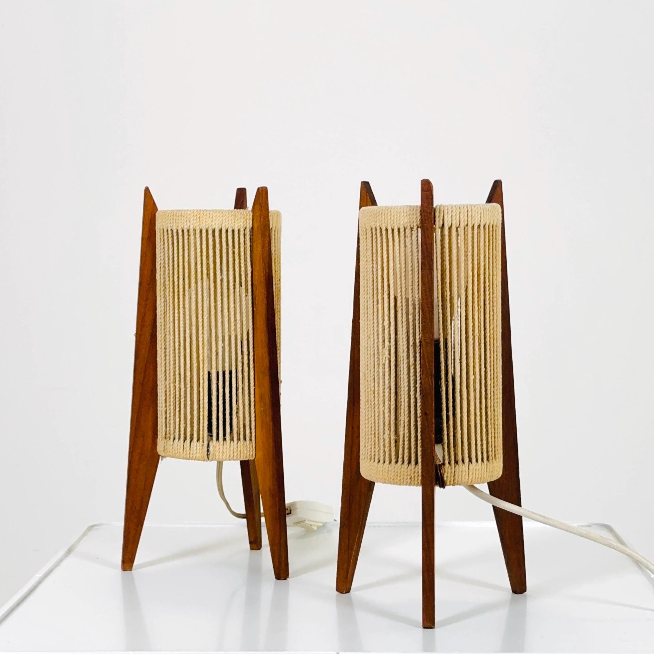 Pair of Mid-century Danish Teak & Sisal Rocket Table Lamps | Sweden ...