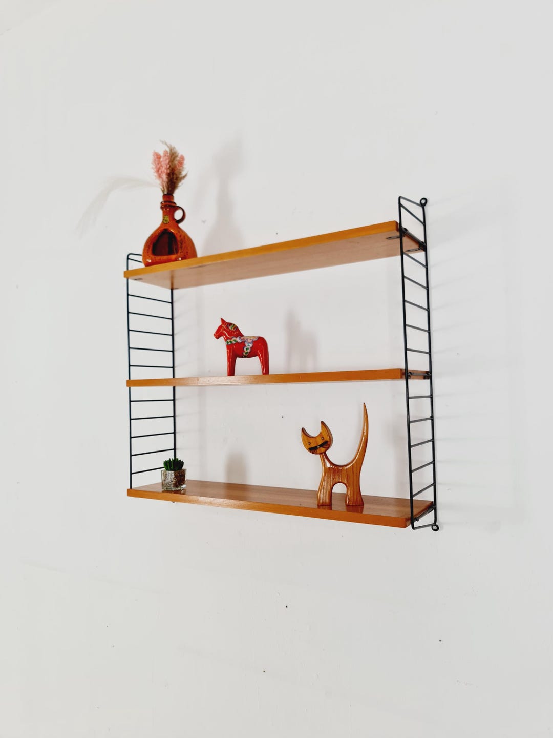 Original MCM Ash Shelving System Consists of Black Lacquered Metal ...