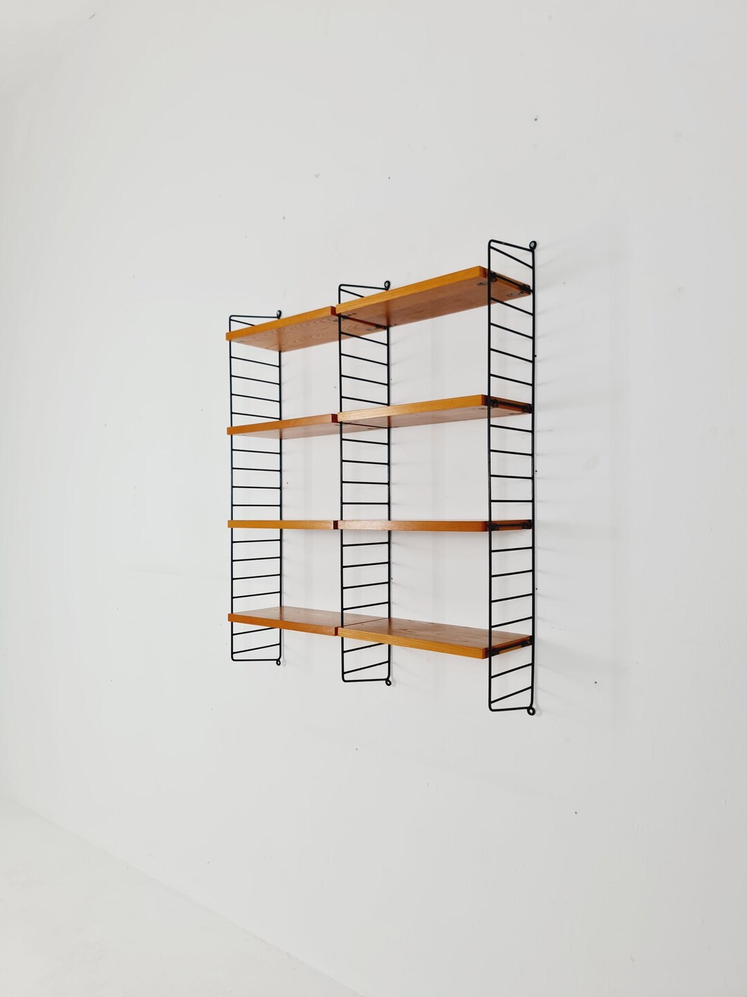Original MCM Ash Shelving System Consists of Black Lacquered Metal ...