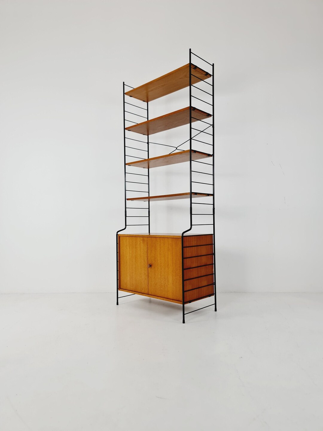 Free Standing String Shelf System Bookcase With Cabinet Teak - Etsy