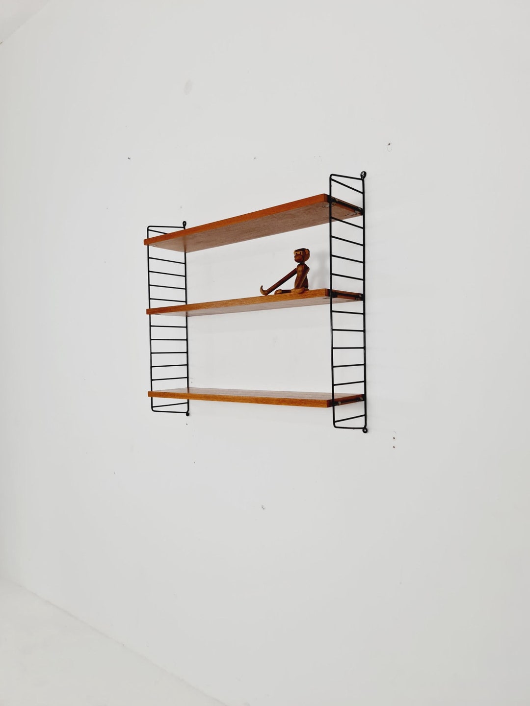 Original MCM Teak Shelving System - Consists of Black Lacquered Metal ...