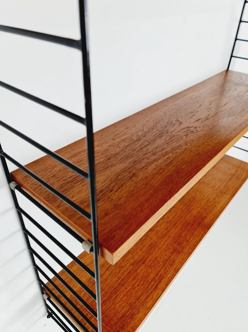 Original MCM Teak Shelving System Consists of Black Lacquered Metal ...