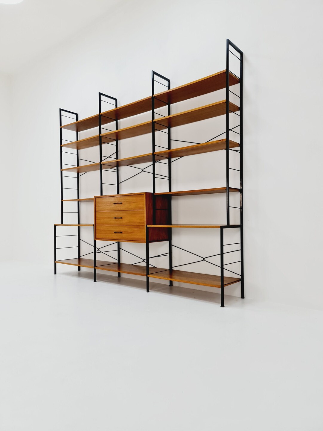 Mid Century String Shelf System, Bookcase Walnut by WHB Germany, 1950s ...