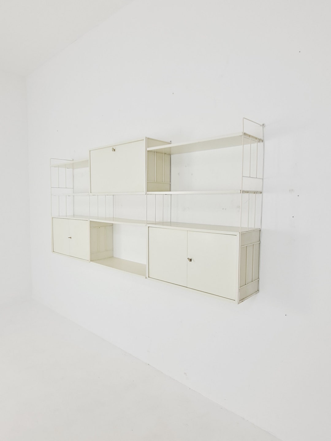 Wall-hanging String Shelf System, Bookcase With Bar Cabinet by WHB ...