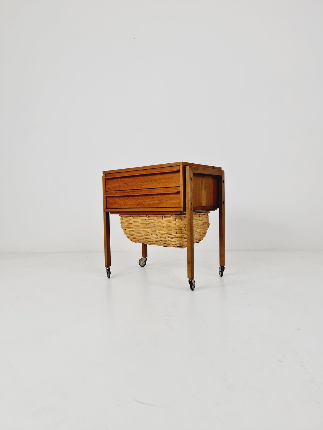 Vintage German Teak & Rattan Sewing Table, Nightstand, 1960s - Etsy