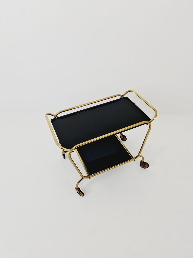 German Trolley Brass With Black Glass From the 1970s - Etsy