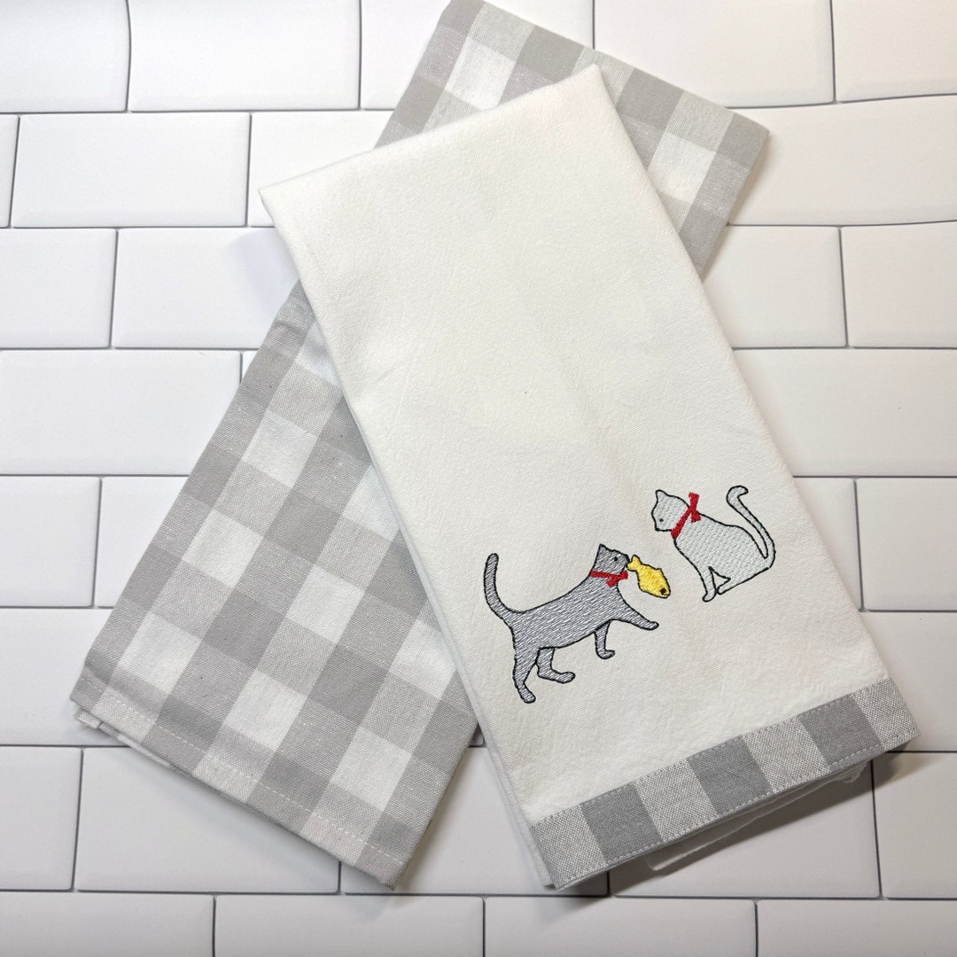 Custom Cat Kitchen Towel, Embroidered Dish Towel for Cat Lovers ...