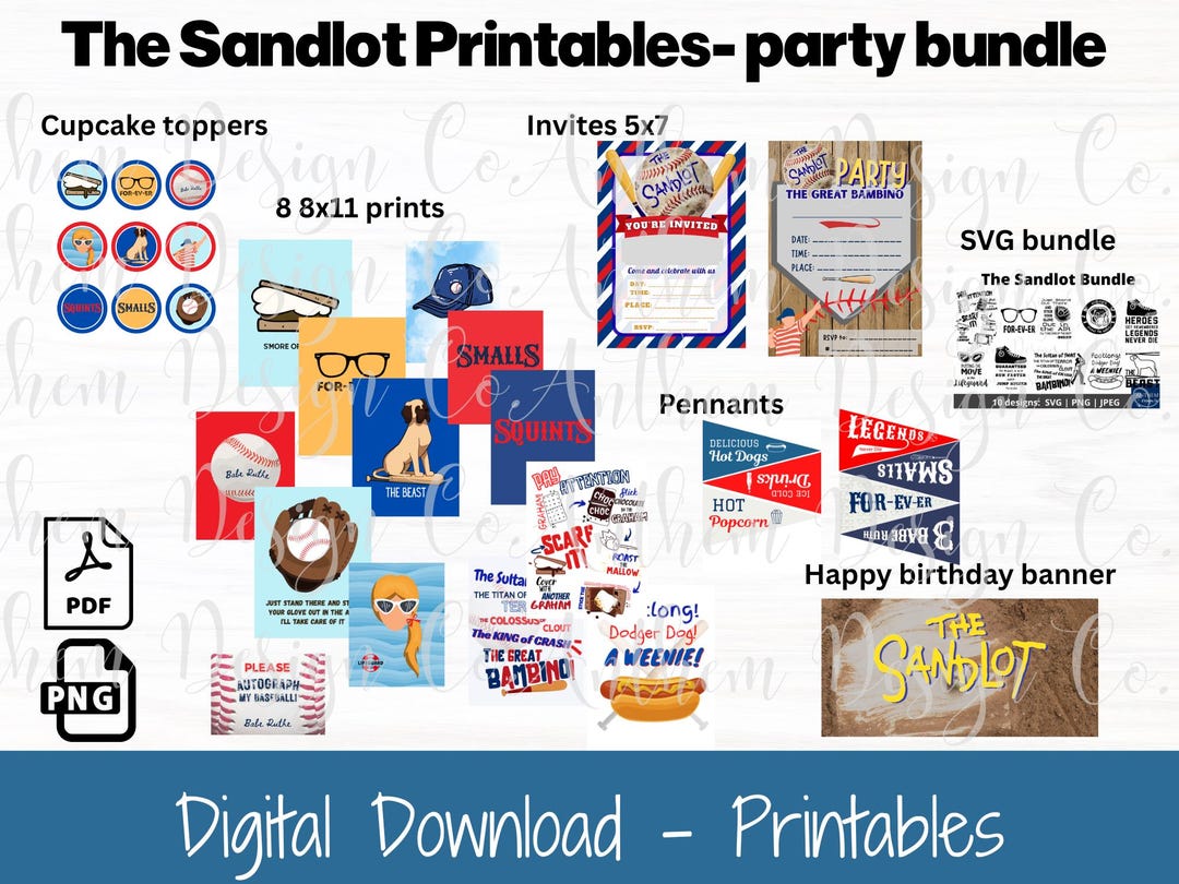 The Sandlot Printable Party Bundle | Digital Decor & Favors | Sandlot ...