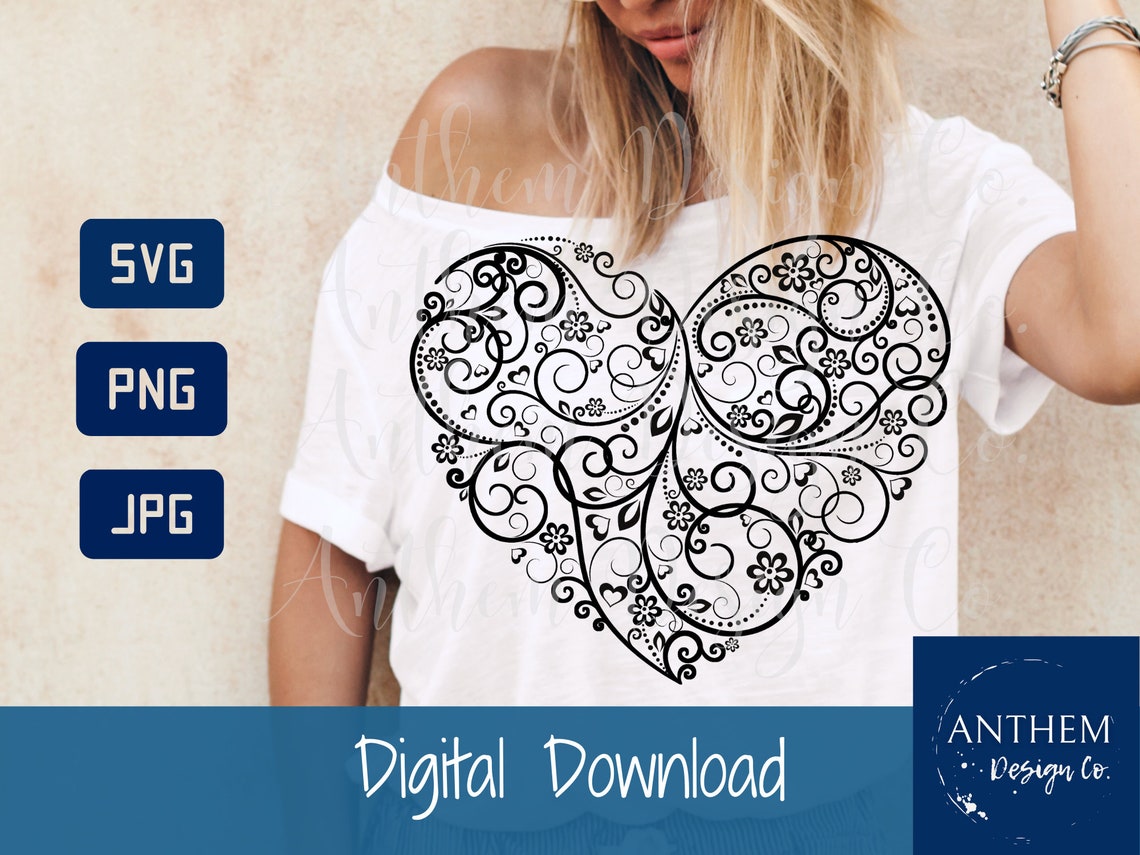 Heart svg pretty heart svg floral heart svg heart with | Etsy