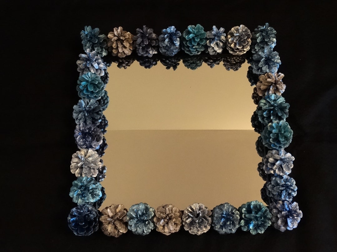 Mirror. Hand Painted Metallic Pine Cone Mirror. Square Mirror. Handmade ...