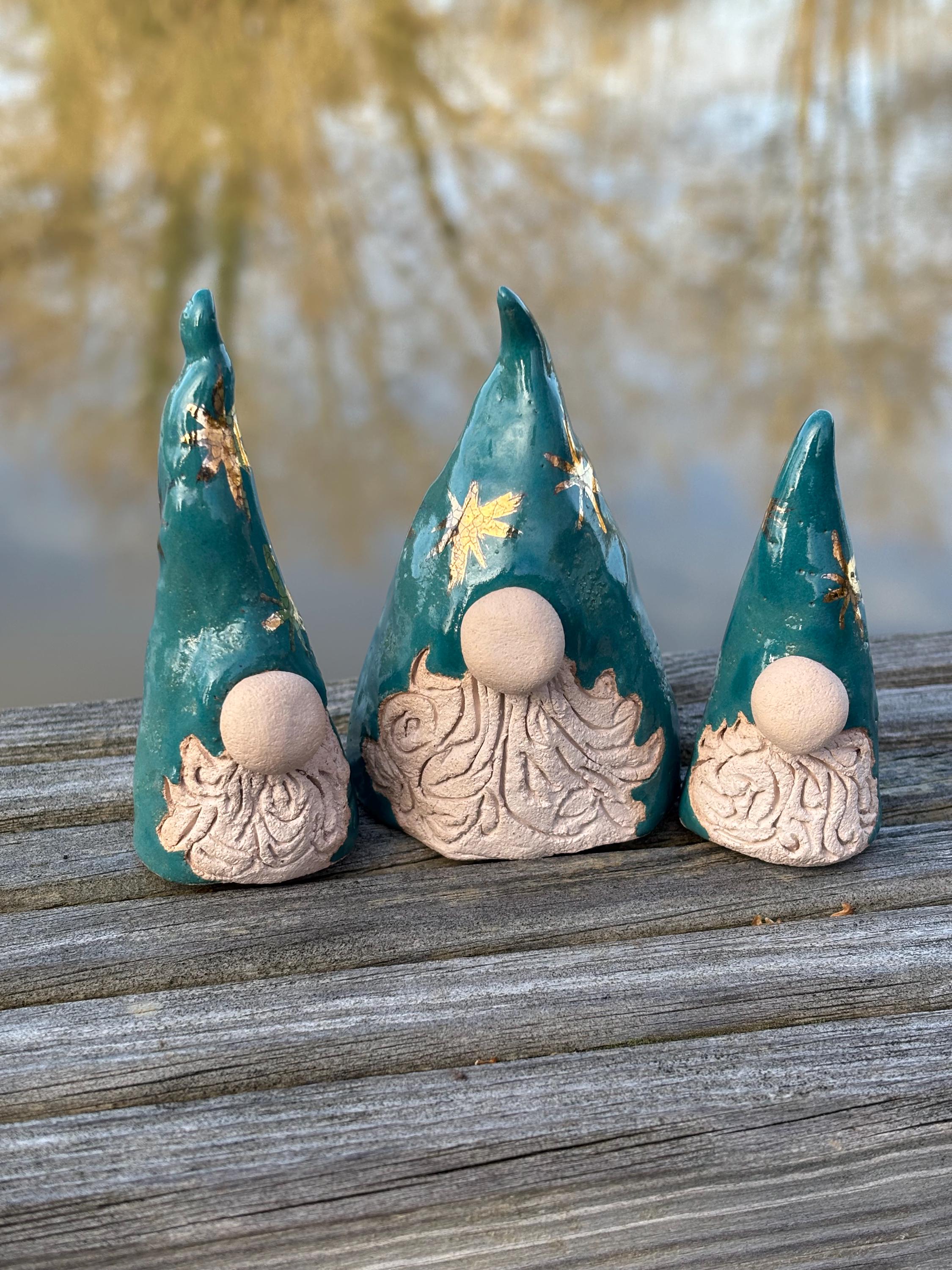 Lucky Gnomes, Set of 3, Gonks Family, Christmas, Green Ceramic Gonks ...
