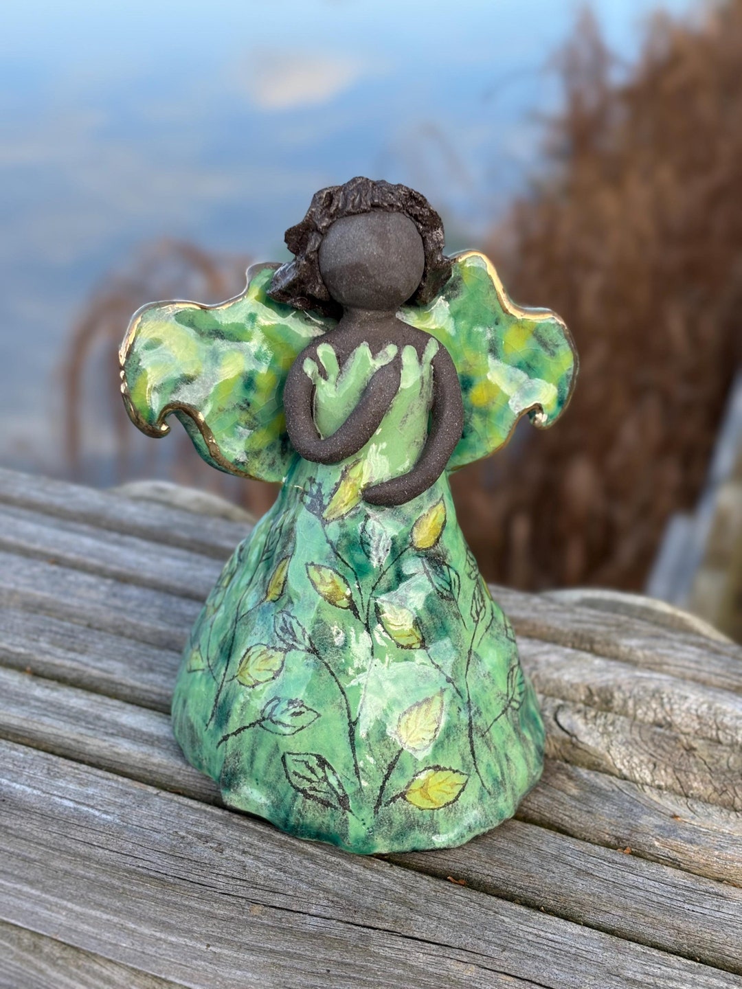 Tree of Life, Guardian Angel, Green Ceramic Angel, Ceramic Figurine ...