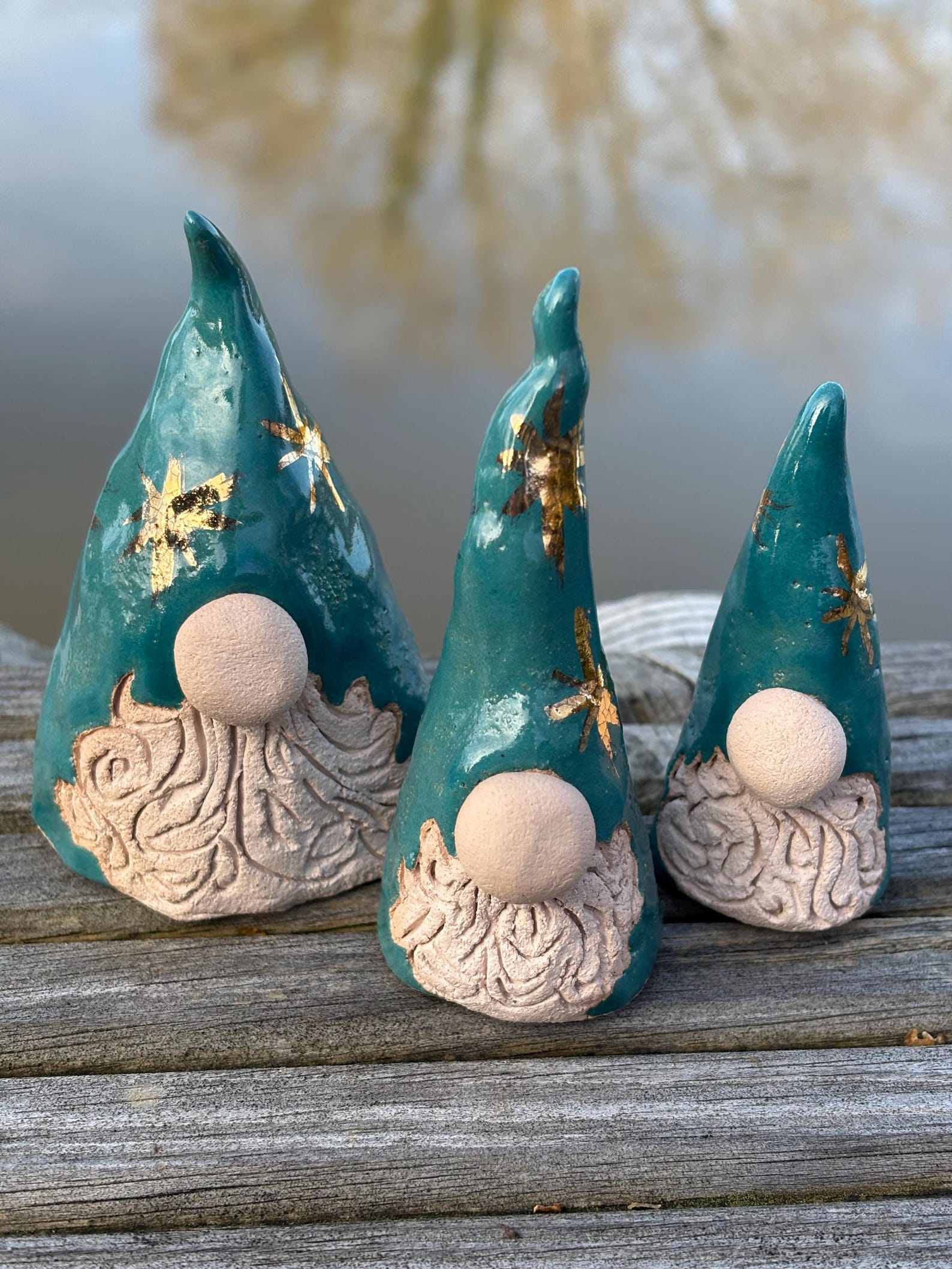 Lucky Gnomes, Set of 3, Gonks Family, Christmas, Green Ceramic Gonks ...