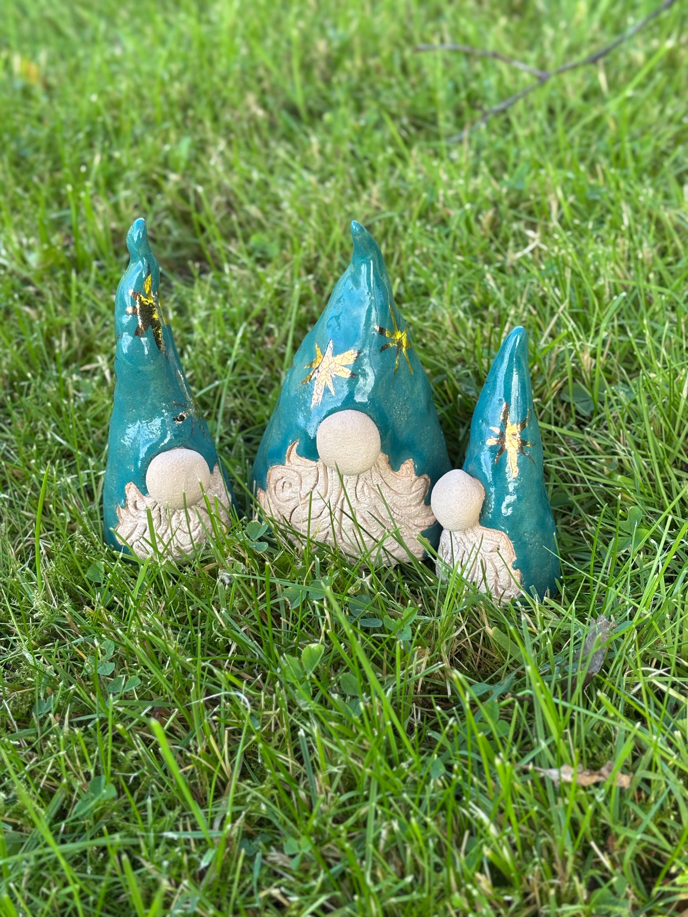 Lucky Gnomes, Set of 3, Gonks Family, Christmas, Green Ceramic Gonks ...