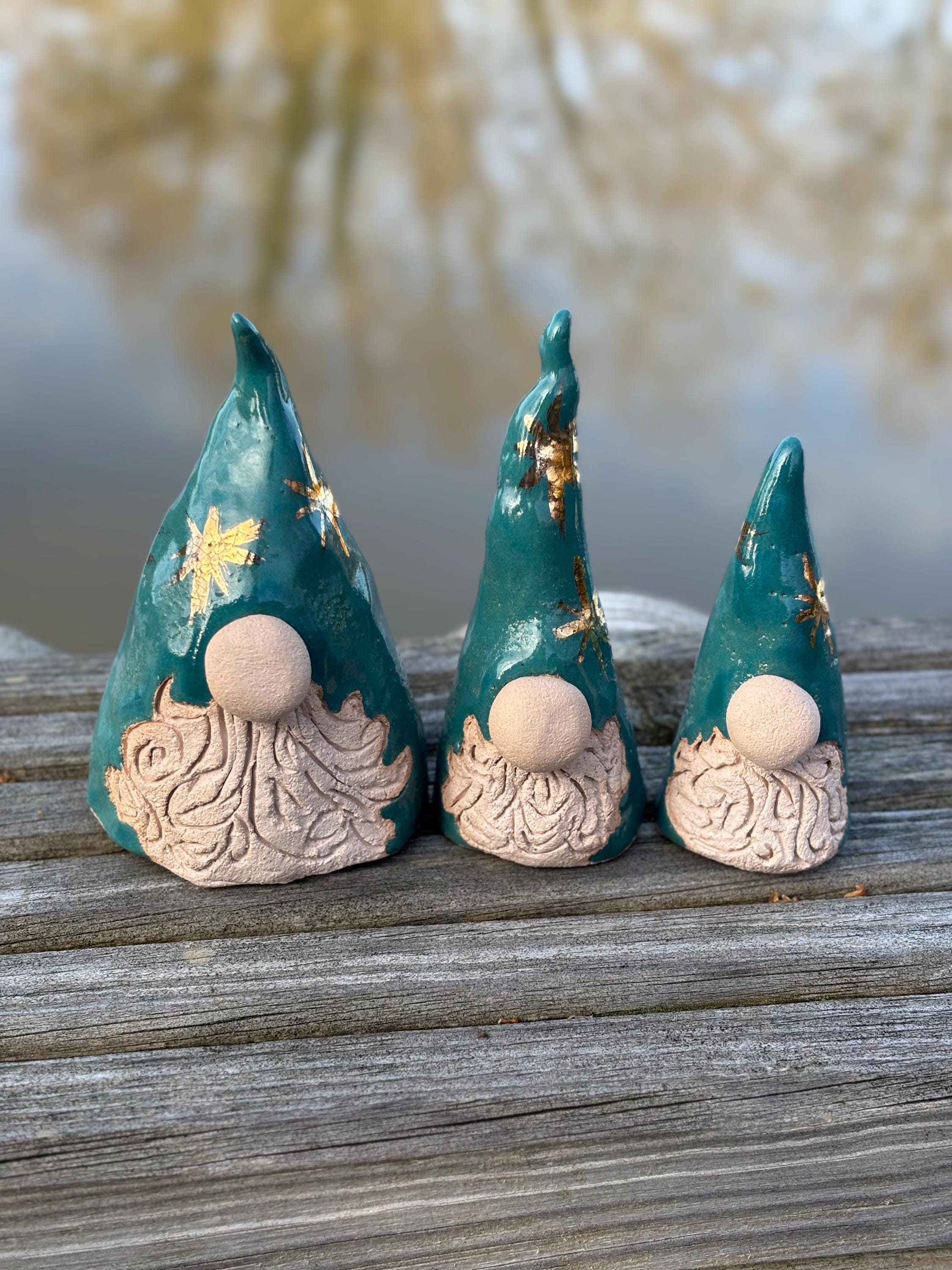 Lucky Gnomes, Set of 3, Gonks Family, Christmas, Green Ceramic Gonks ...