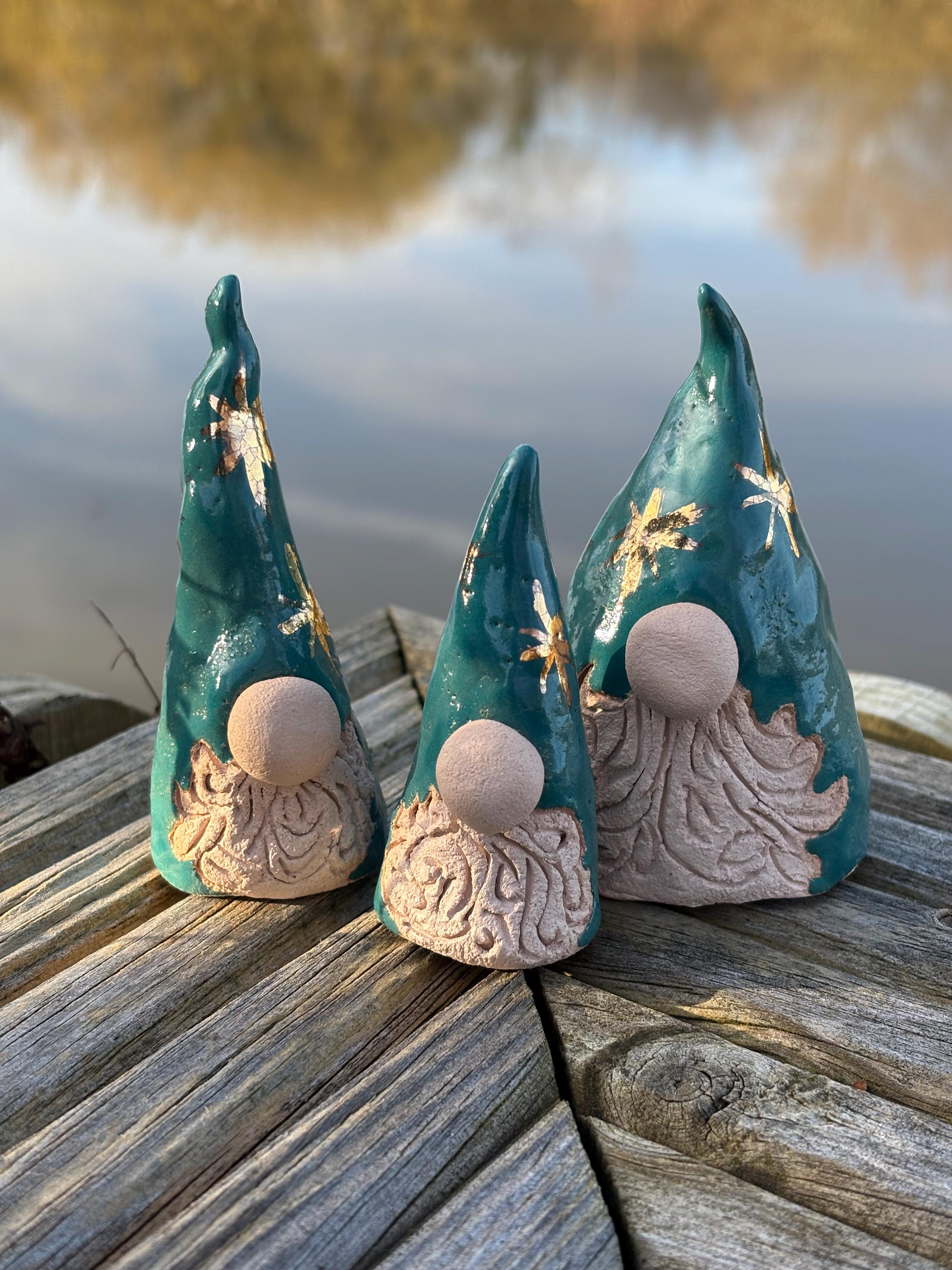 Lucky Gnomes, Set of 3, Gonks Family, Christmas, Green Ceramic Gonks ...