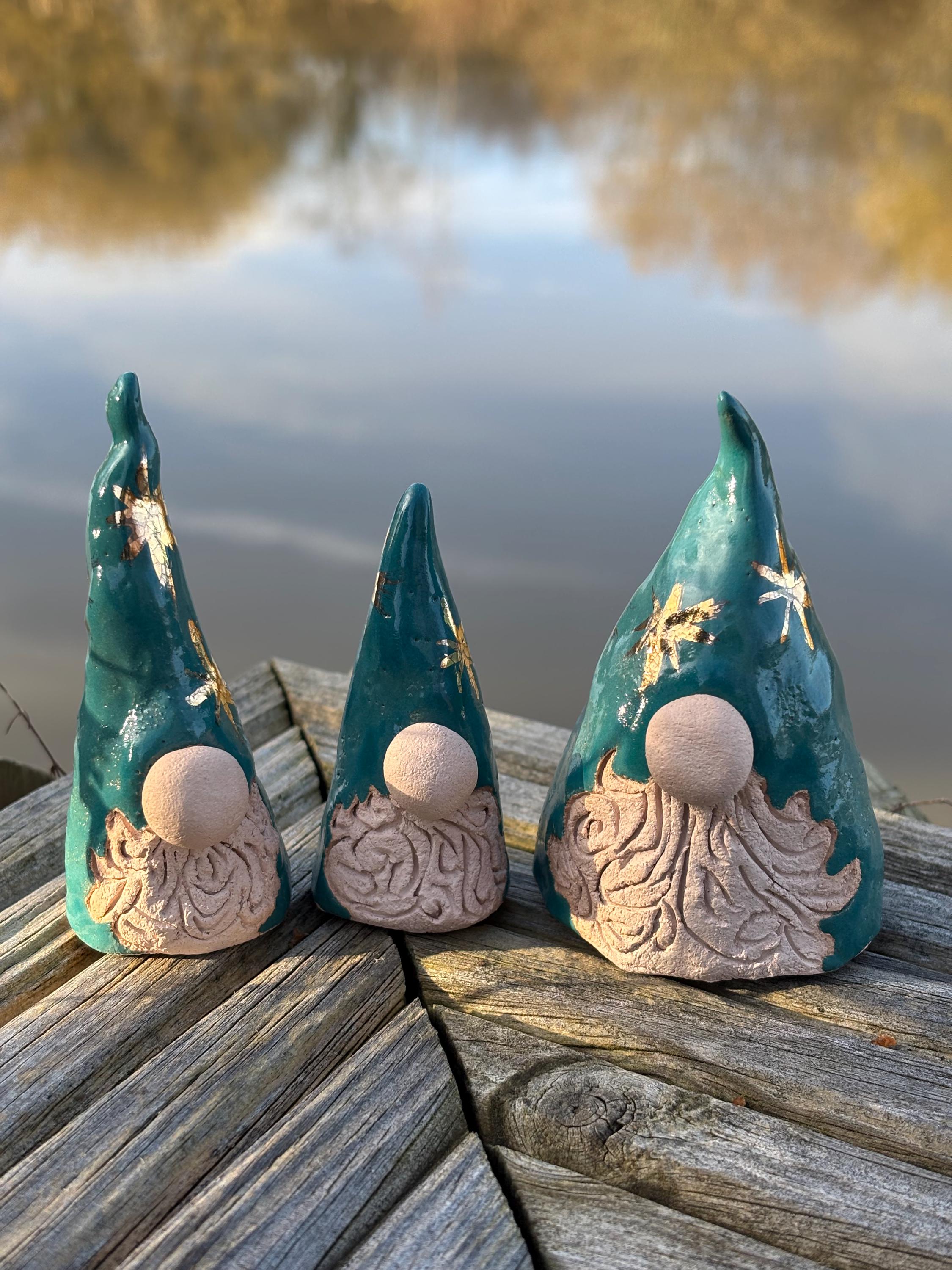 Lucky Gnomes, Set of 3, Gonks Family, Christmas, Green Ceramic Gonks ...