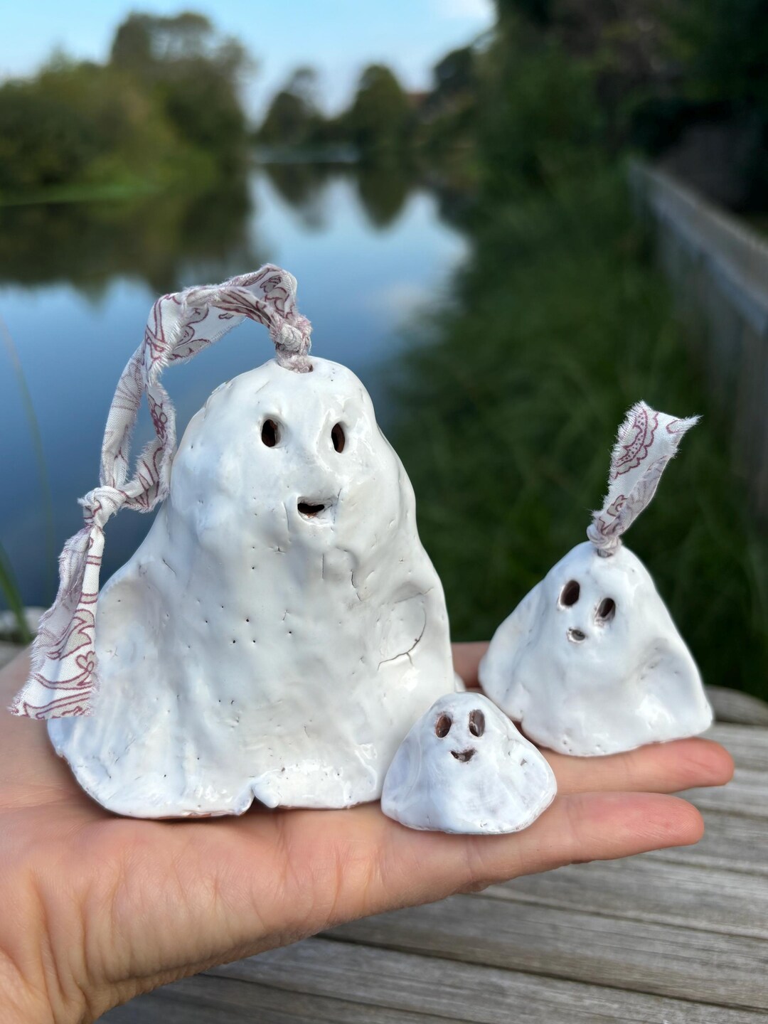 Ceramic Bells, Ghost Family, Set of Three, Halloween Decoration ...