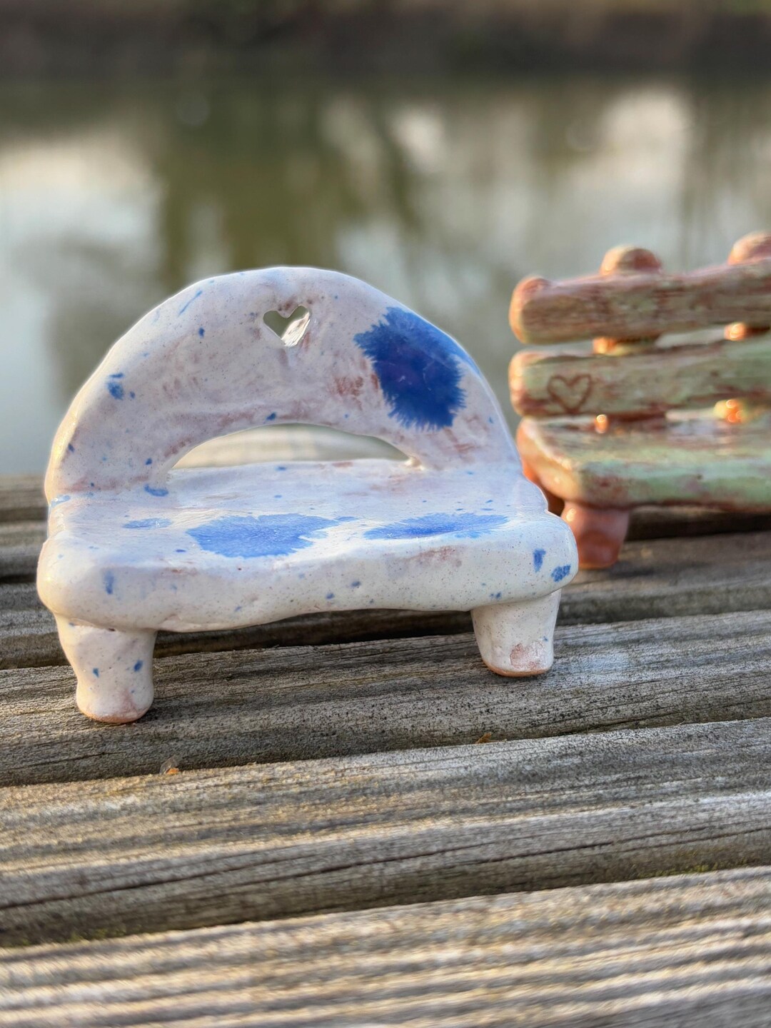 Ceramic Bench, Take a Break, Miniature Ceramic, "blue Sky White Clouds ...