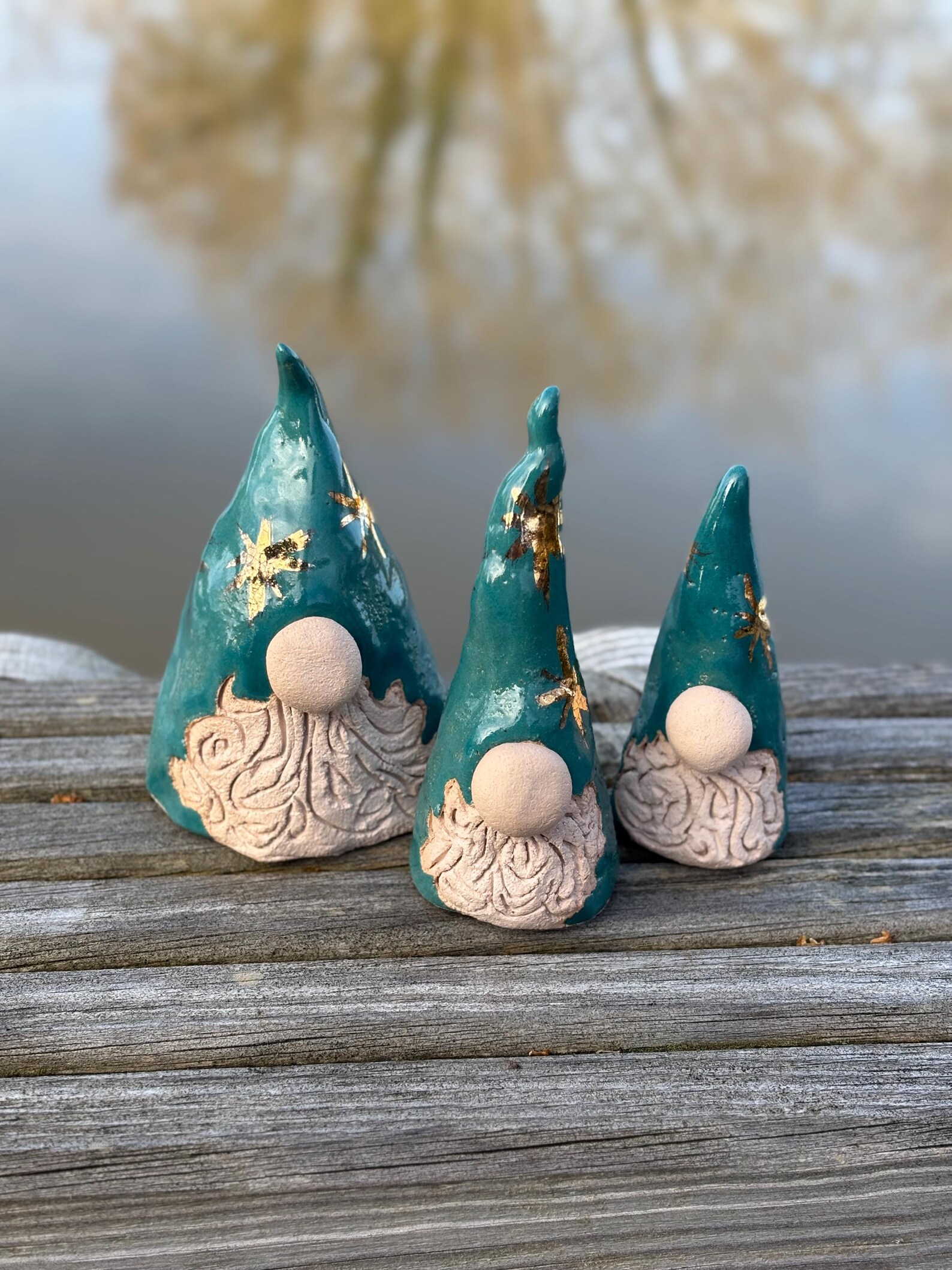 Lucky Gnomes, Set of 3, Gonks Family, Christmas, Green Ceramic Gonks ...
