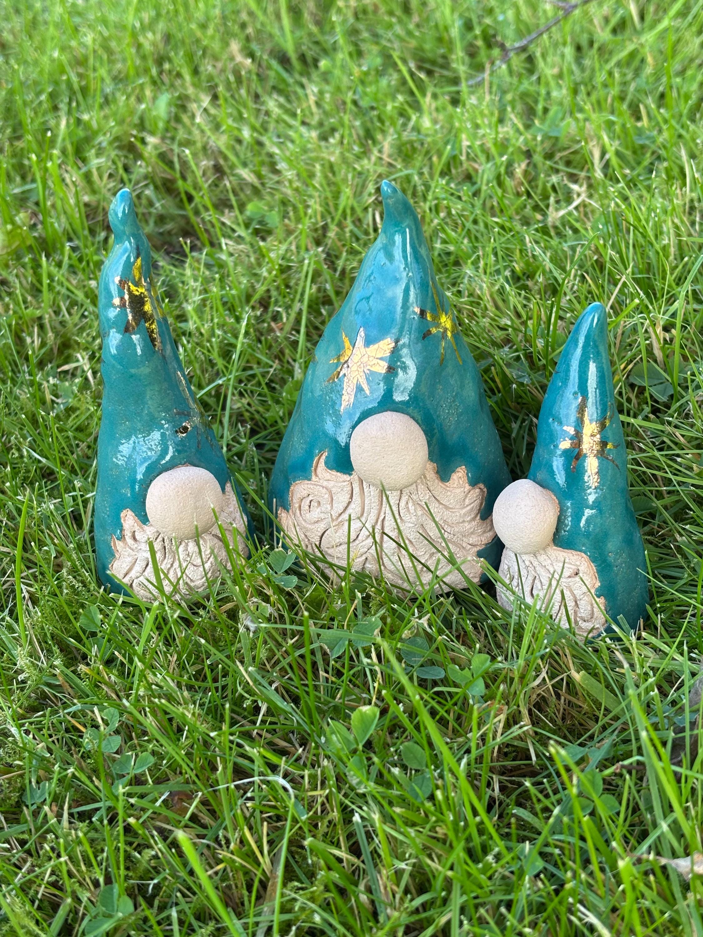 Lucky Gnomes, Set of 3, Gonks Family, Christmas, Green Ceramic Gonks ...