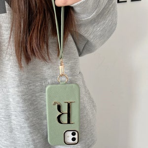 Personalized Faux Leather Luxury Gold Initial Case With Wristband for ...