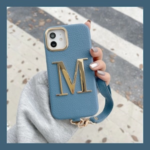 Personalized Faux Leather Luxury Gold Initial Case With Wristband for ...