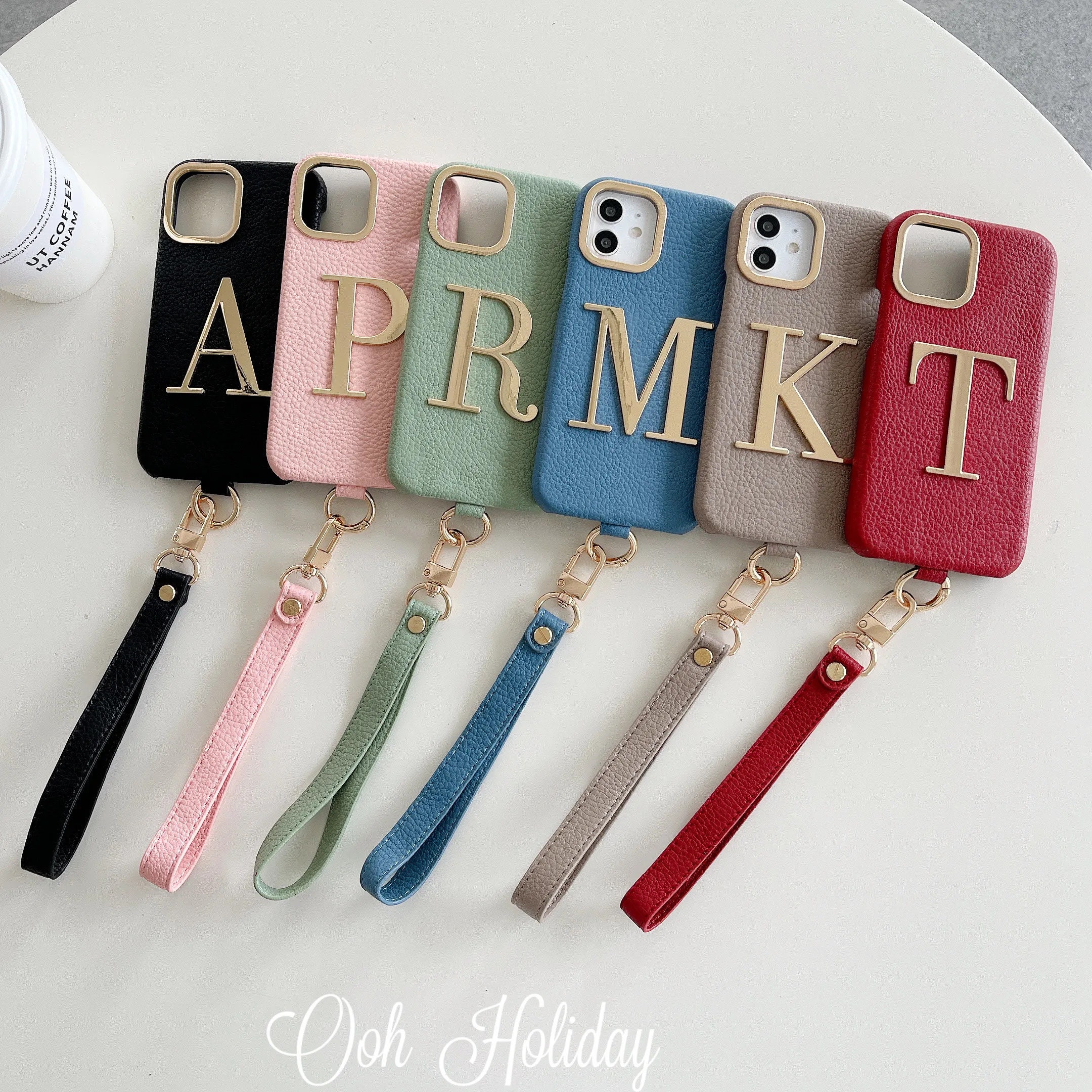 Personalized Faux Leather Luxury Gold Initial Case With Wristband for ...