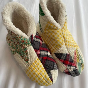 Handmade Slippers Booties House Shoes Made From Vintage Upcycled Quilt ...