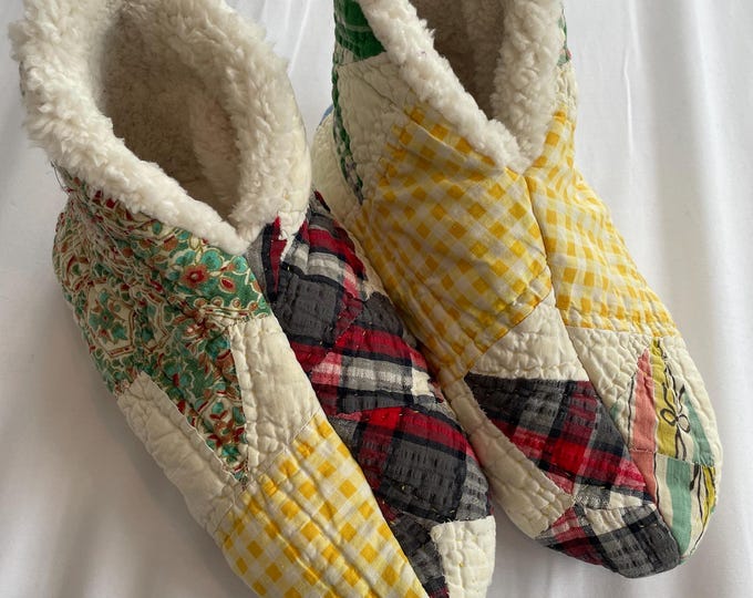 Handmade Quilted Slippers Booties: Upcycled Vintage Quilt, Size 11 - Etsy