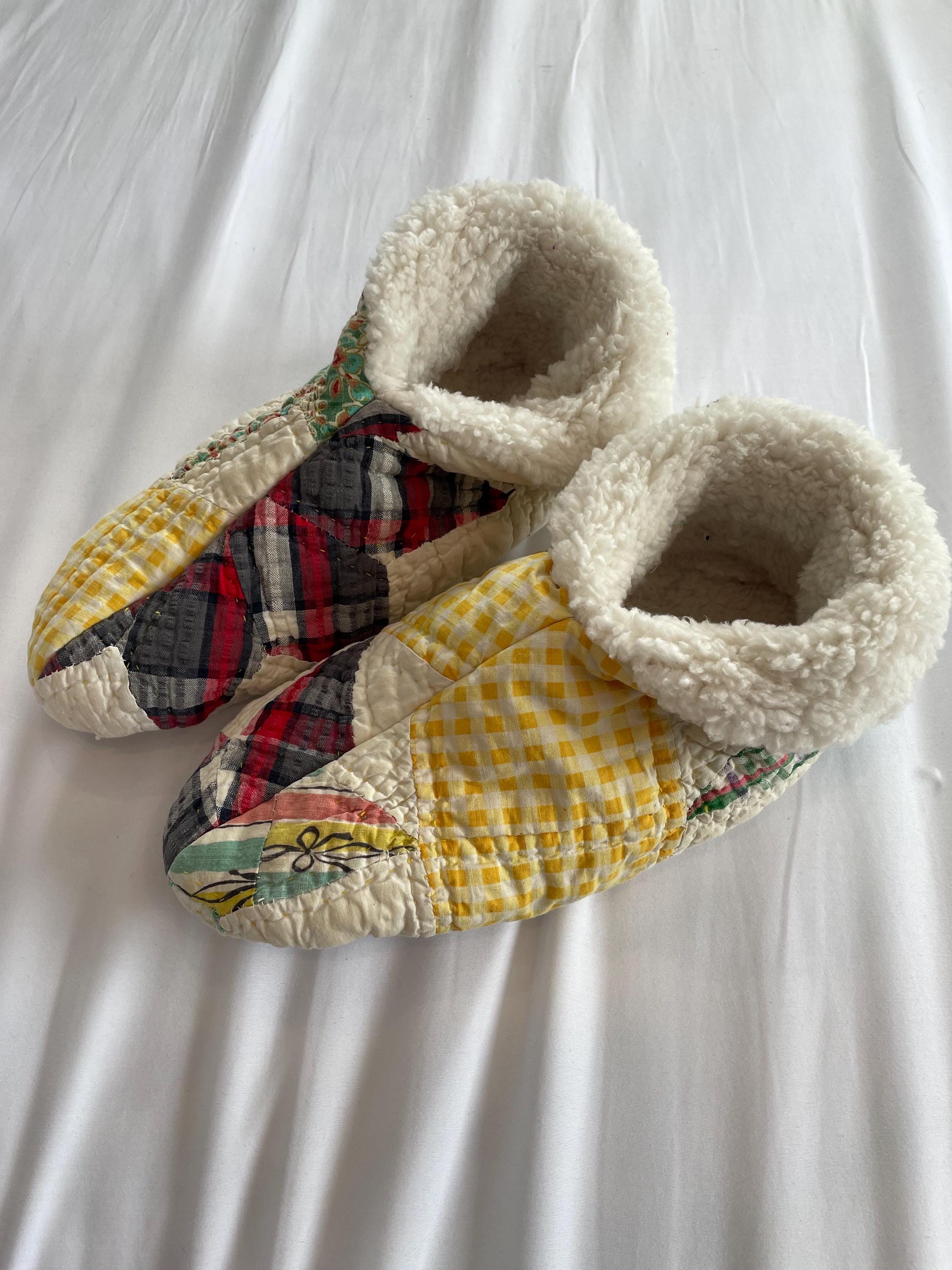 Handmade Slippers Booties House Shoes Made From Vintage Upcycled Quilt ...