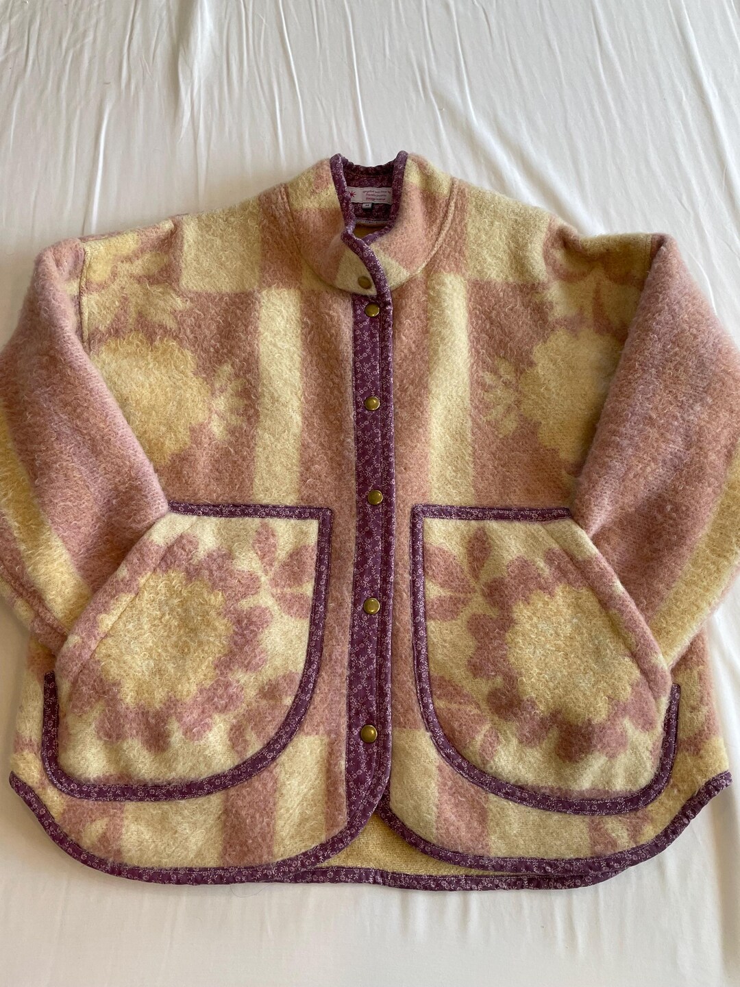 Handmade Wool Coat From Vintage 100% Wool Purple and Yellow Blanket ...