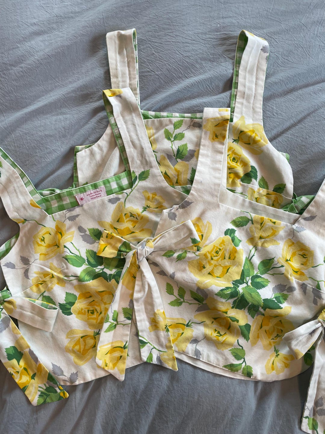 Ginger Tie Tops From Vintage Yellow Rose Tablecloth- Varolious Sizes - Etsy