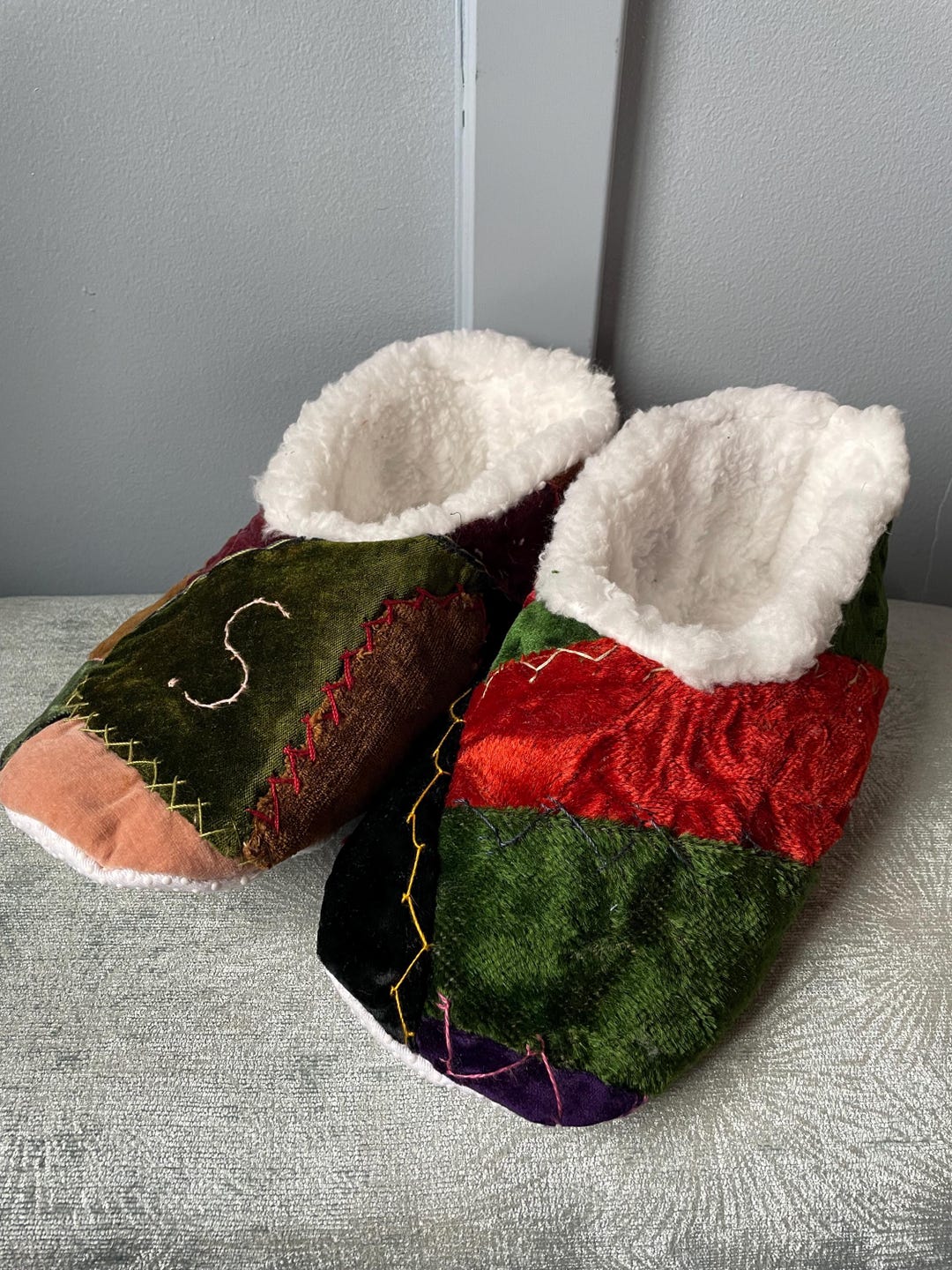 Handmade Slippers House Shoes Made From Vintage Upcycled Quilt. Size 8 ...