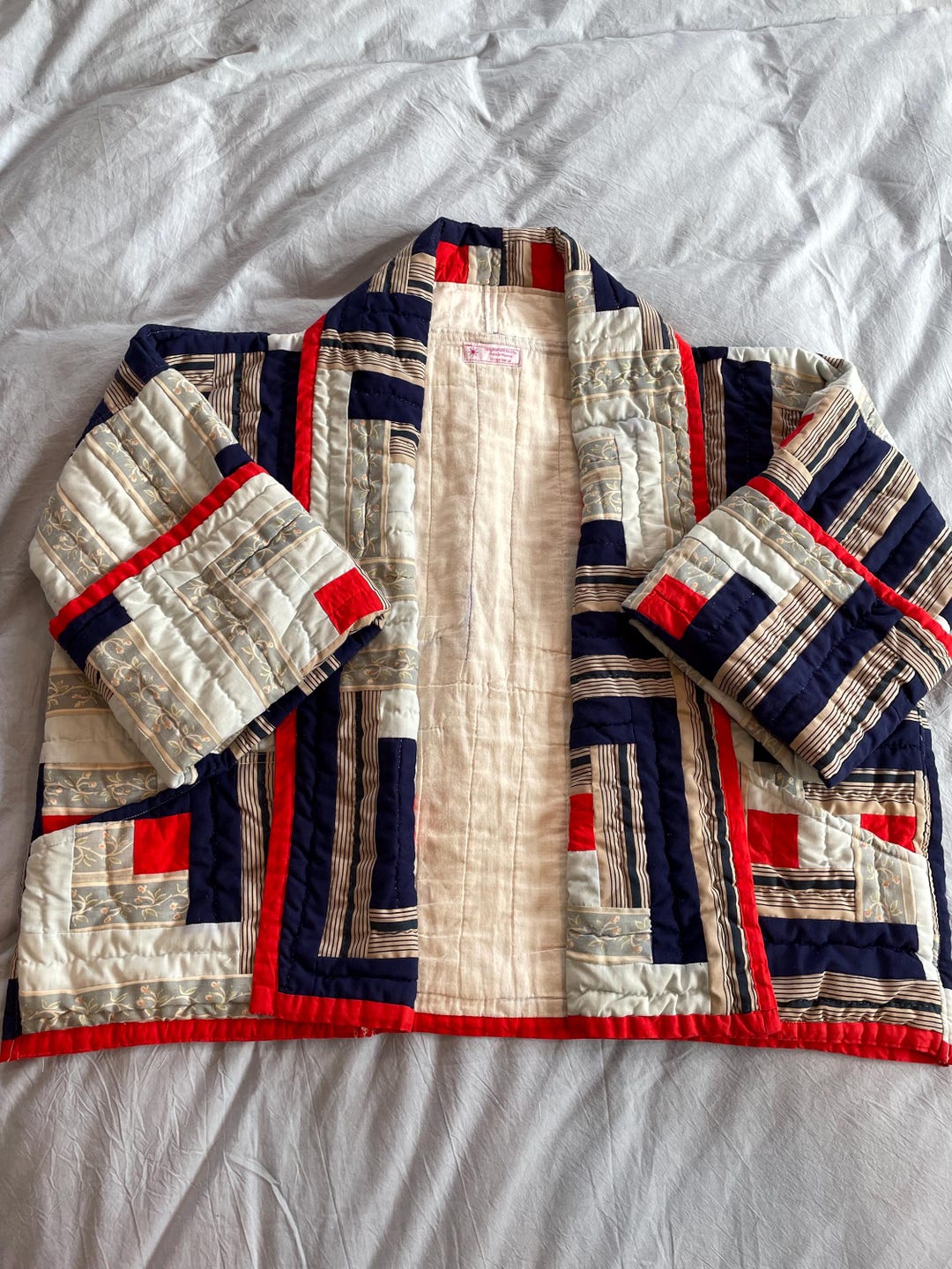 Handmade Coat From Vintage Machine Pieces, Hand Quilted MCM Log Cabin ...