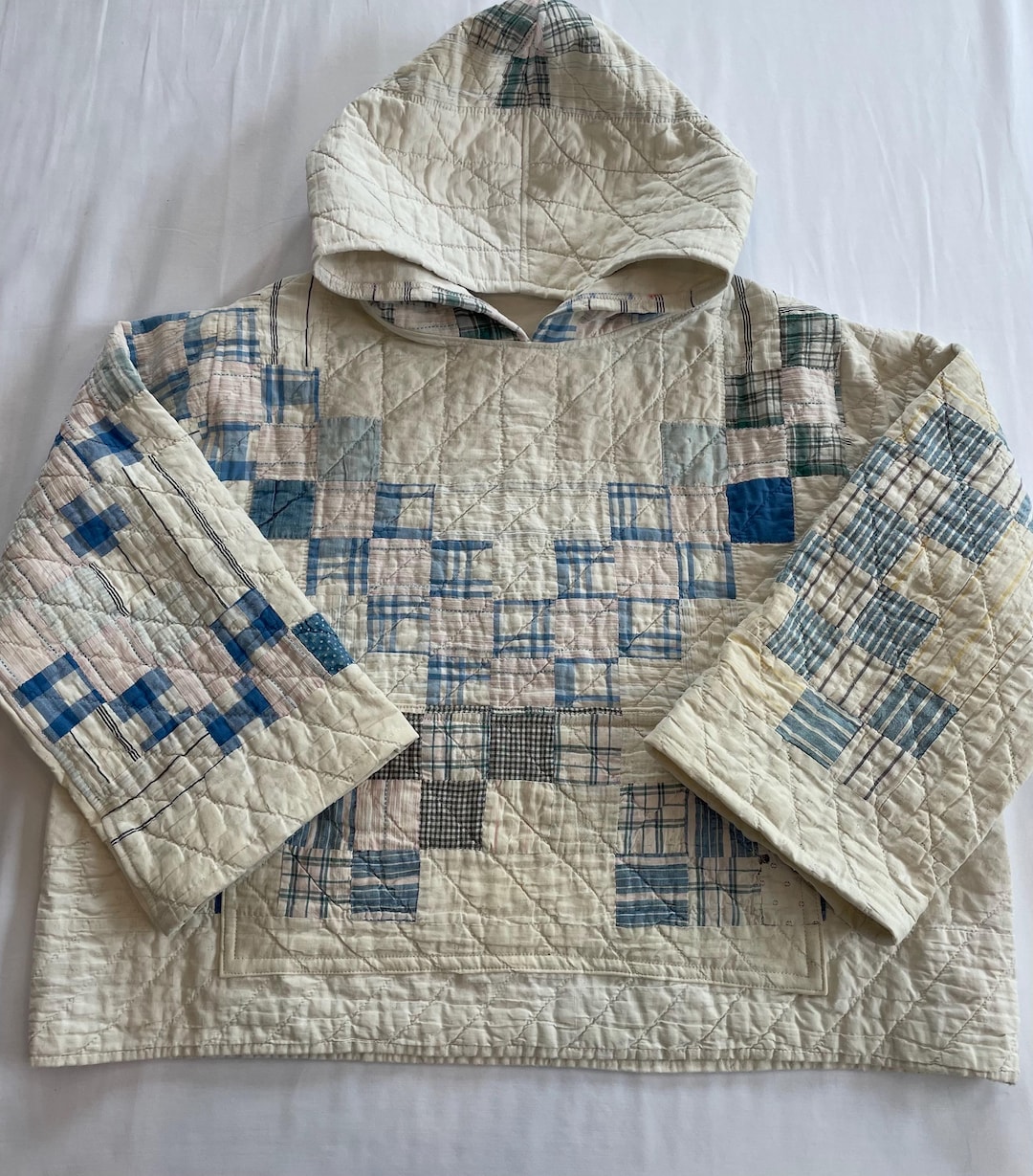Handmade Vintage Quilt Hoodie- Blue Chain - Small Medium - Etsy