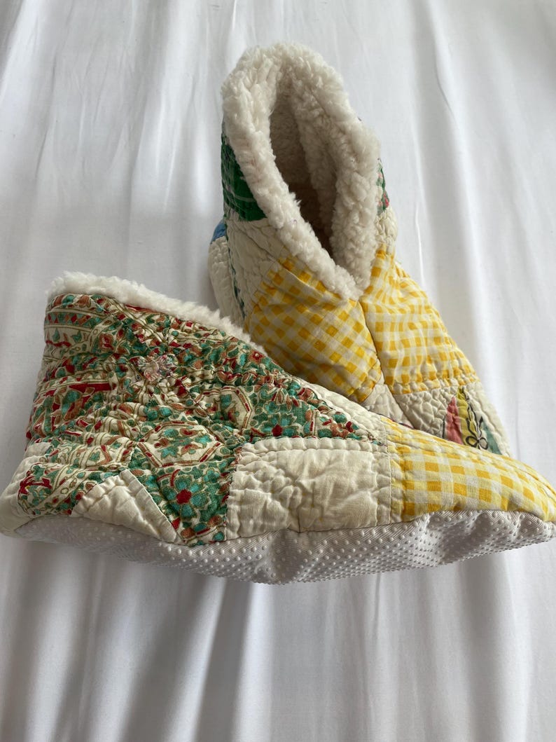 Handmade Slippers Booties House Shoes Made From Vintage Upcycled Quilt ...