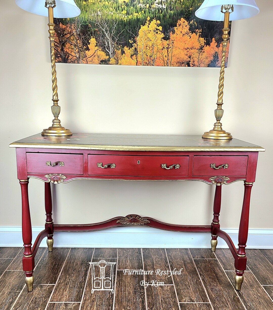 Elegant Vintage Red Console Table/refinished/hand Painted - Etsy
