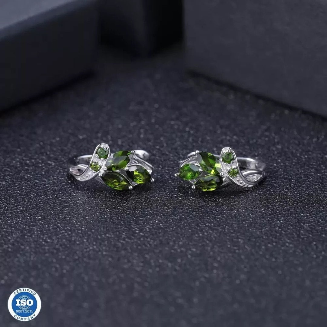 Chrome Diopside Sterling Silver Hoop Earrings, Gemstone Chrome Diopside ...