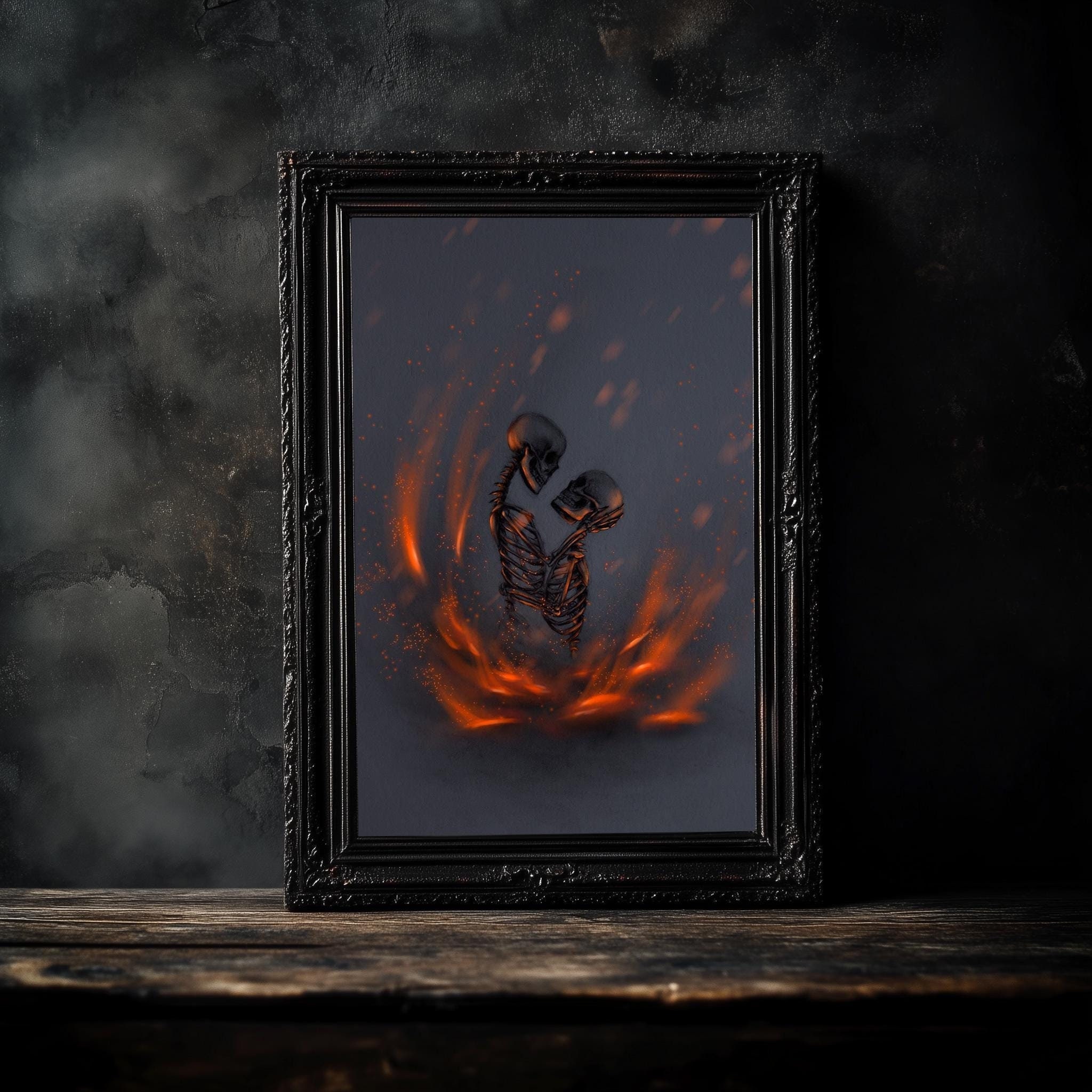 A Fracture in Time Art Print, Gothic Skeleton Couple Print, Dark ...