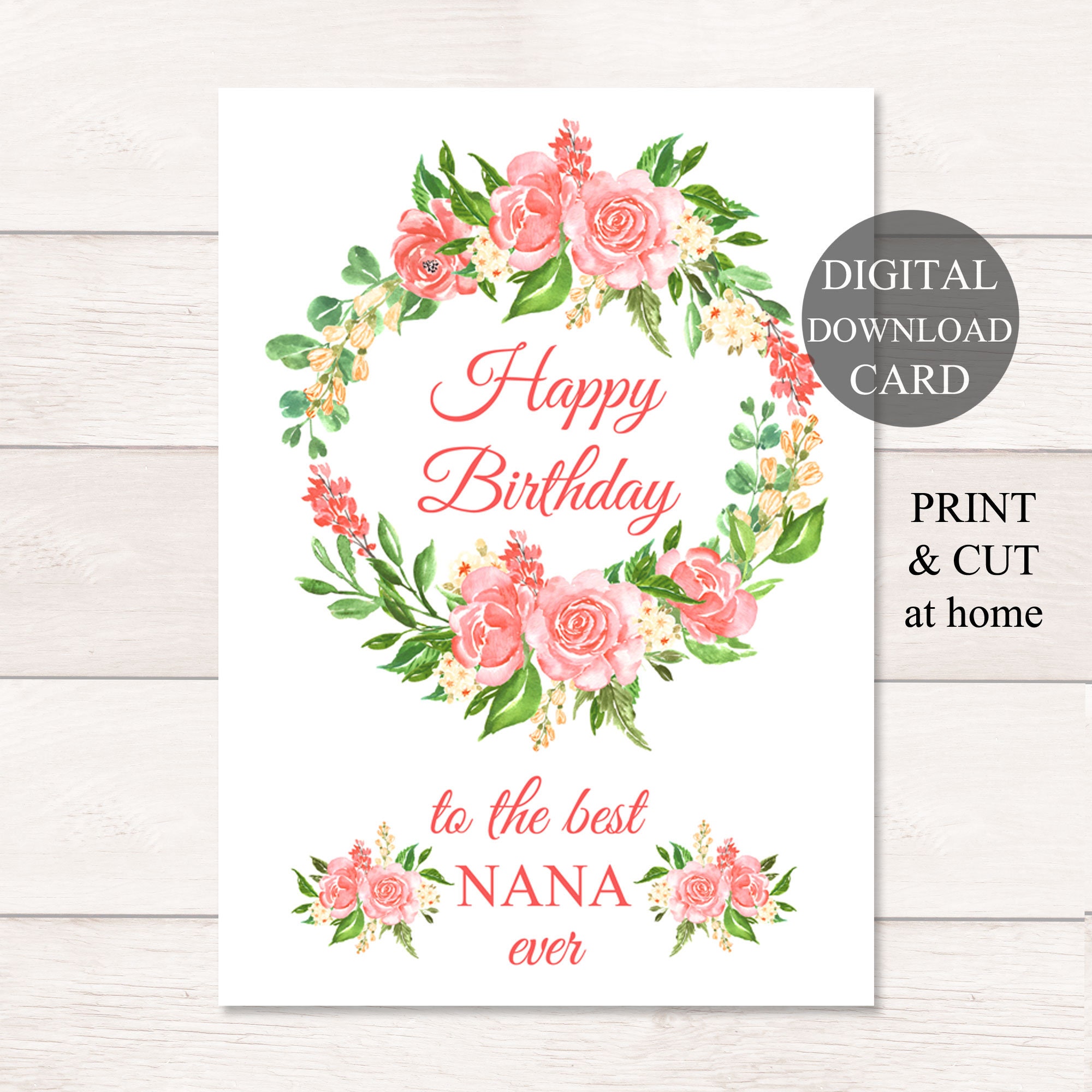 Printable Card For Nana Birthday Card For Nana Greeting Happy 