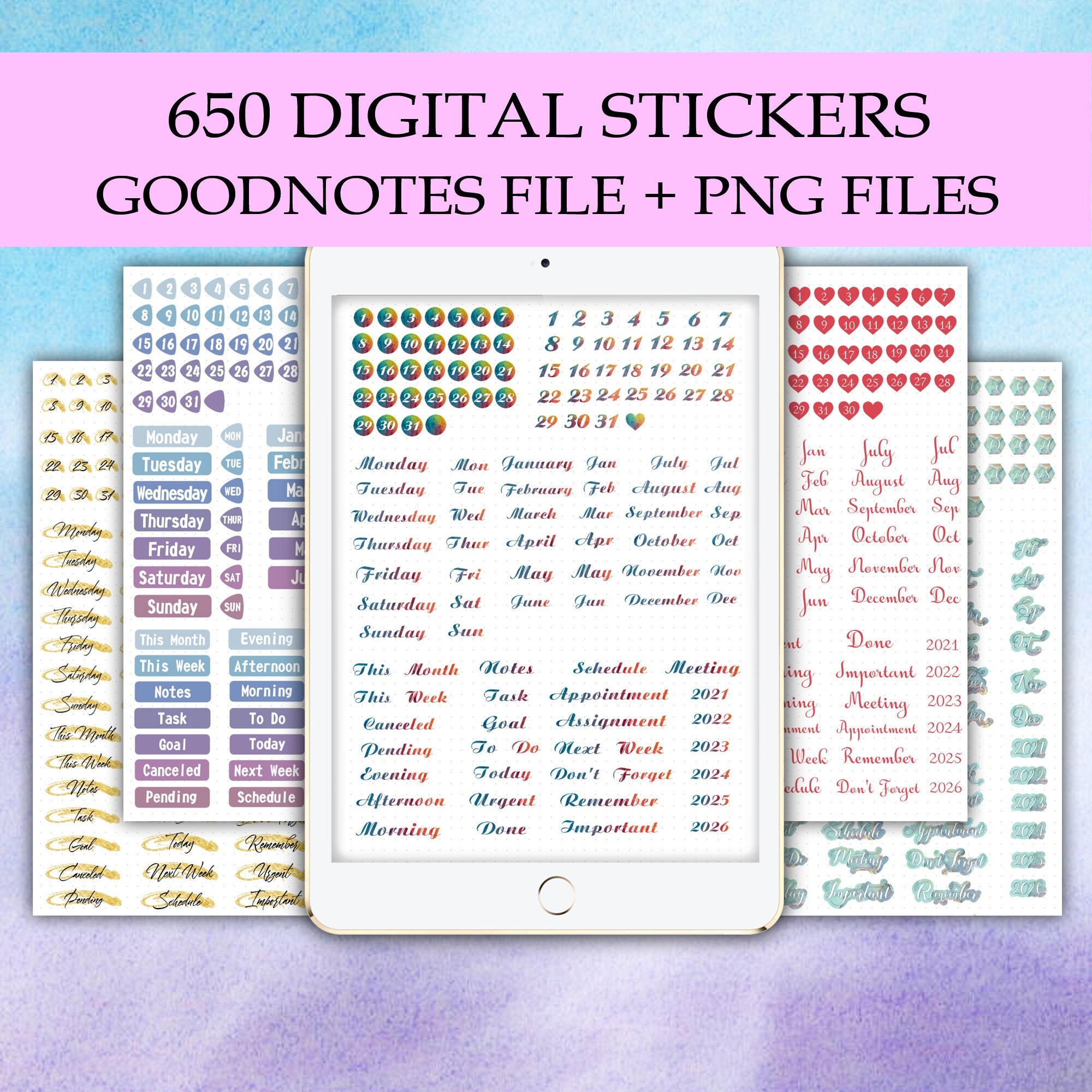 Precropped Dates, Days of the Week, Months Digital Planner Stickers ...