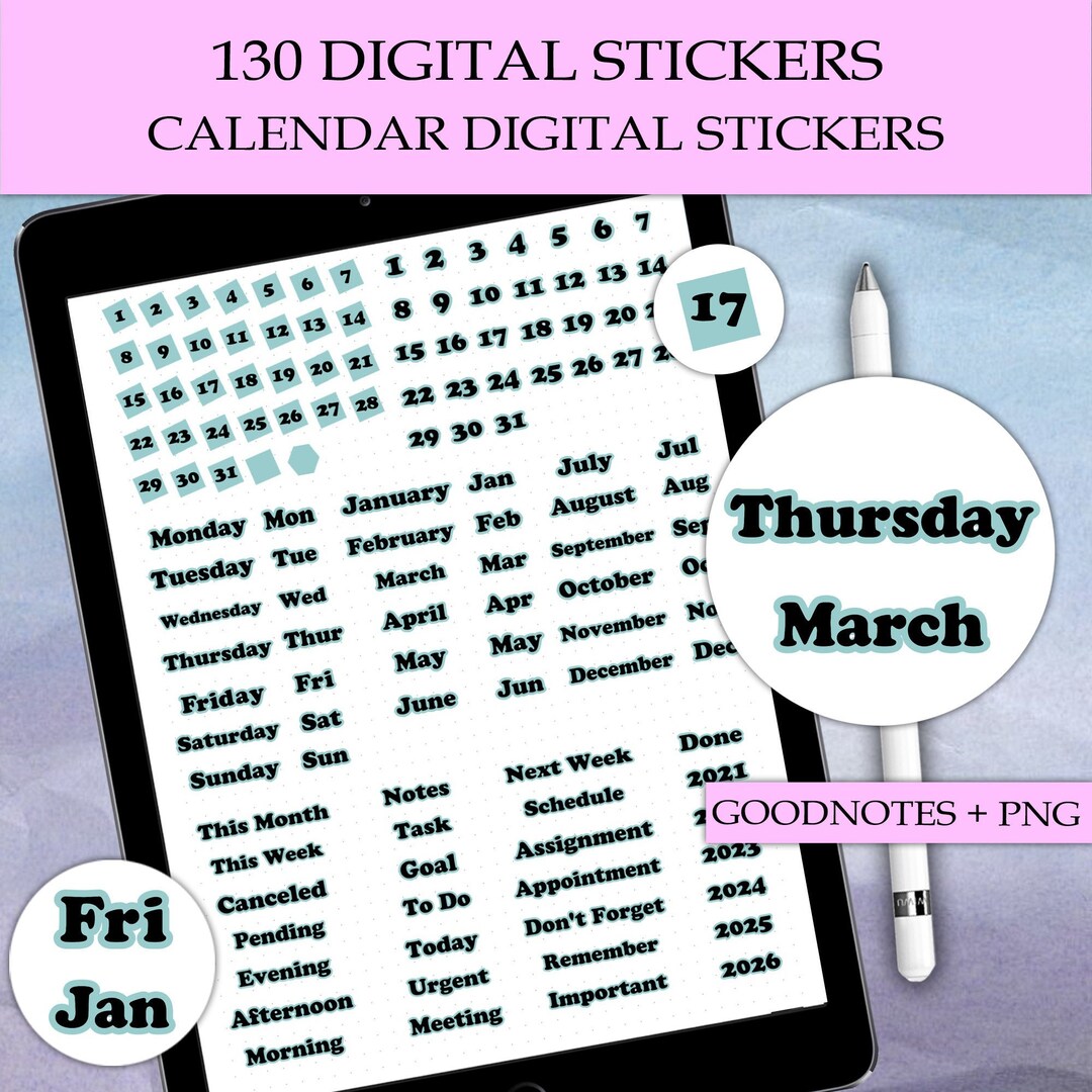 Digital Planner Stickers Dates Days of the Week Months - Etsy