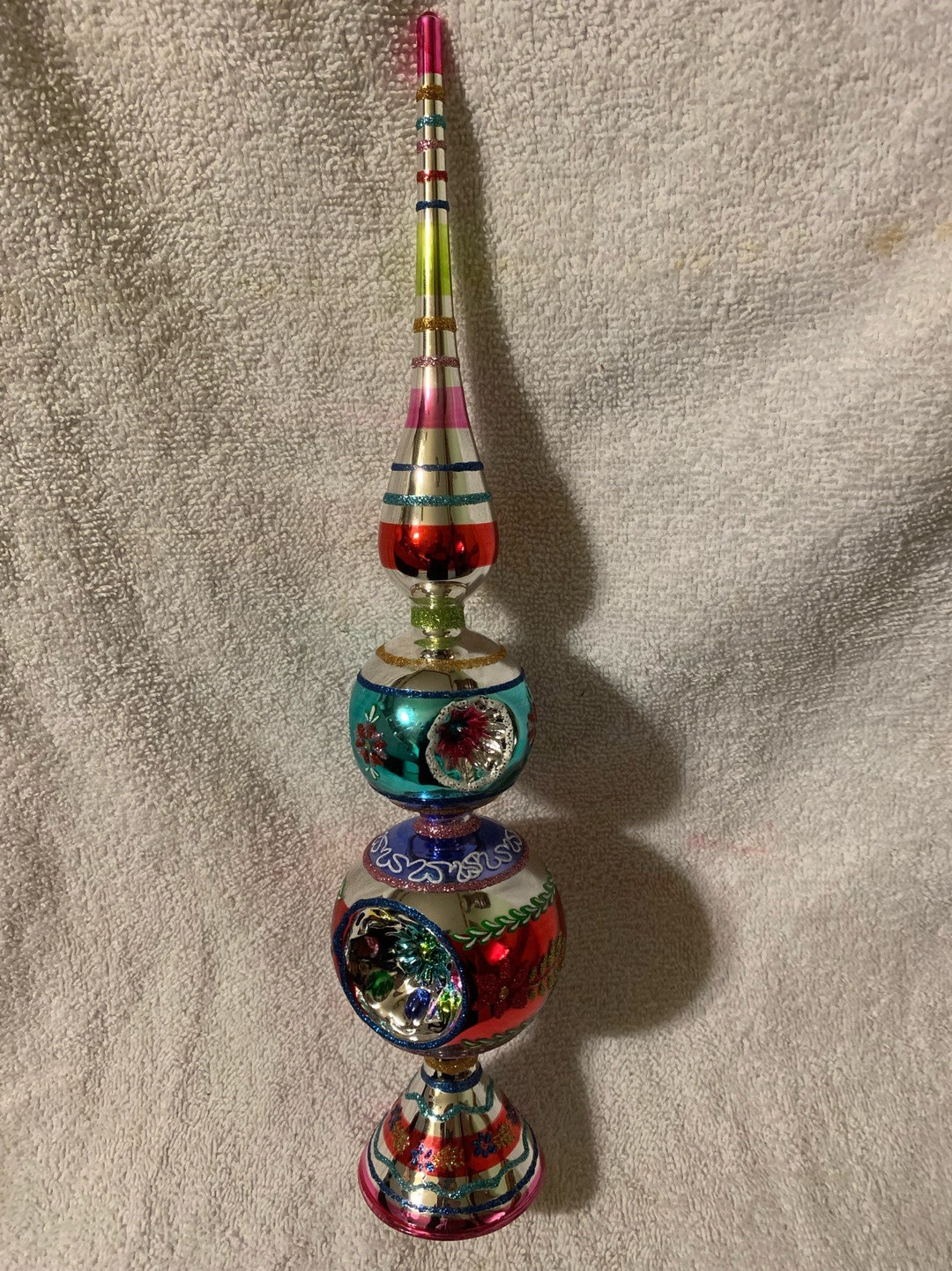 Shiny Brite by Radko Multi Color Triple Indent Finial Christmas 13 Tree ...