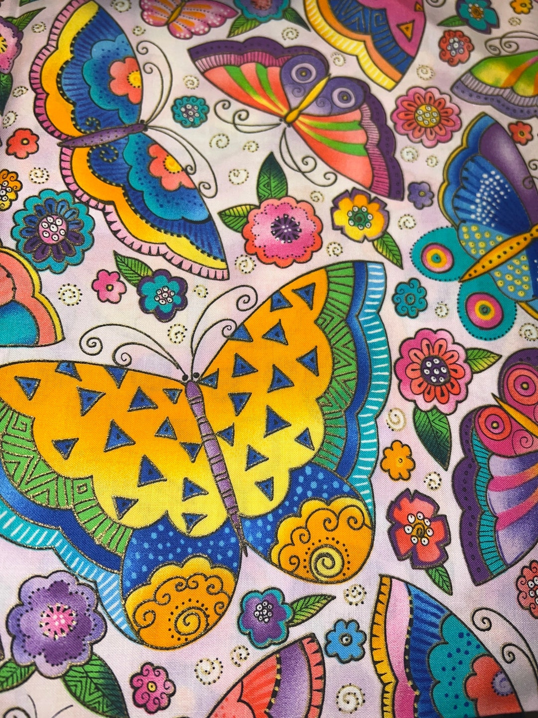 Fat Quarter Flying Colors Butterfly Print by Laurel Burch Cotton Fabric ...