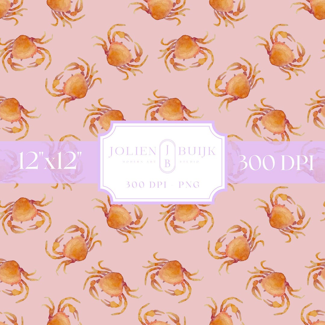 300 DPI PNG | Watercolor Beach Crabs | Summershell | Seamless Pattern ...