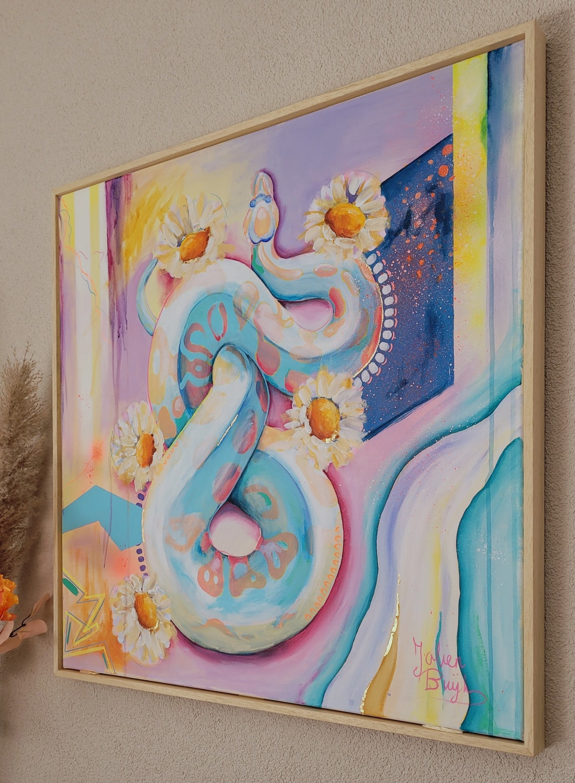 Original Painting on Canvas | Colorful Snake | 28x28 Inches - Etsy