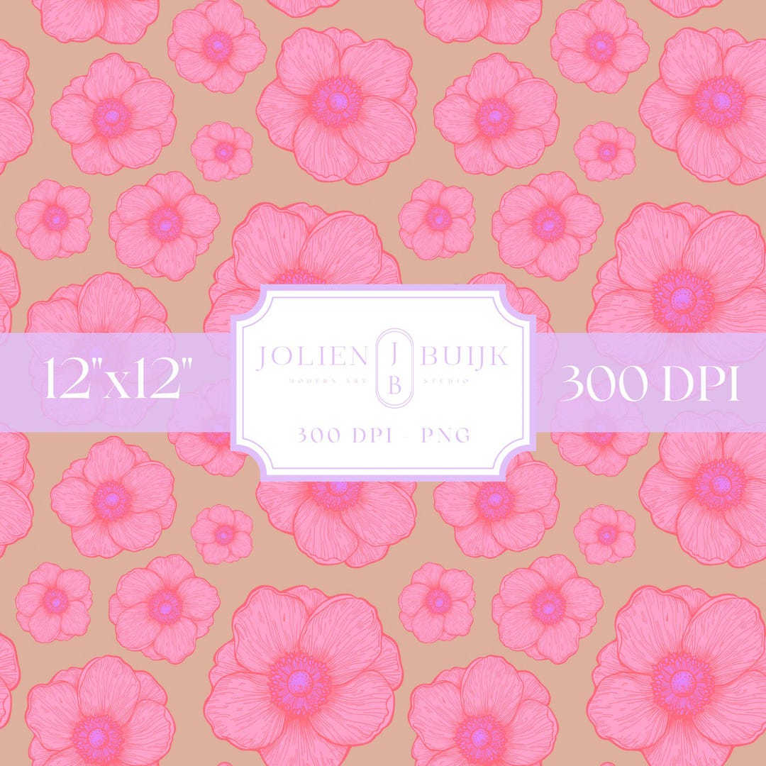 300 DPI PNG | Pink Florals | Seamless Pattern | Digital Papers Vinyl ...