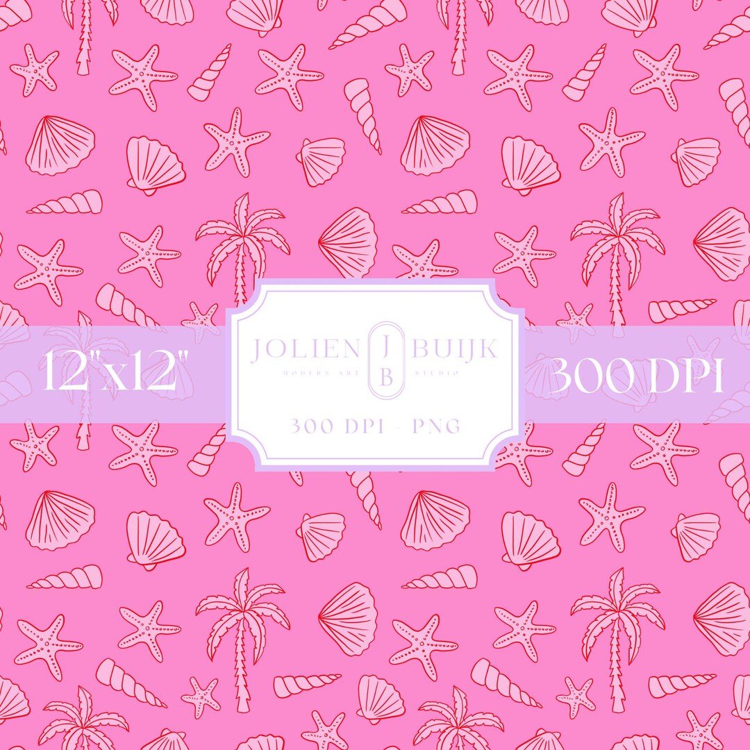 300 DPI PNG | Pink Beachy Seashells | Pinkshell | Seamless Pattern ...