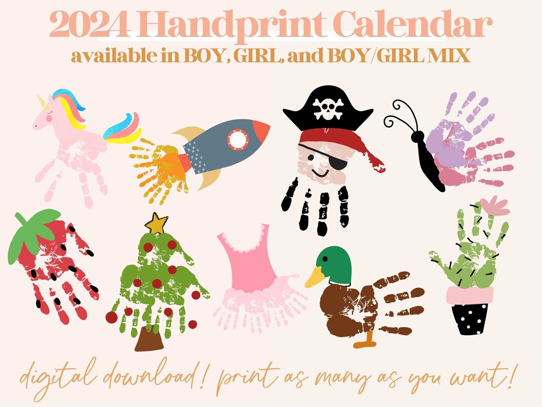 Buy GIRLS 2024 Handprint Calendar, Handprint Art, Printable 2024 ...